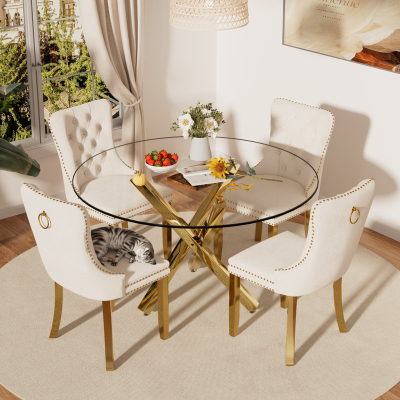 House of Hampton® 5-Piece Round Glass Dining Table Set & Reviews | Wayfair